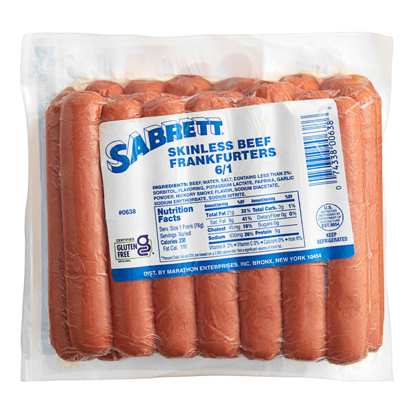 Sabrett 6 3/8" 6/1 Skinless Beef Frank - 30/Pack