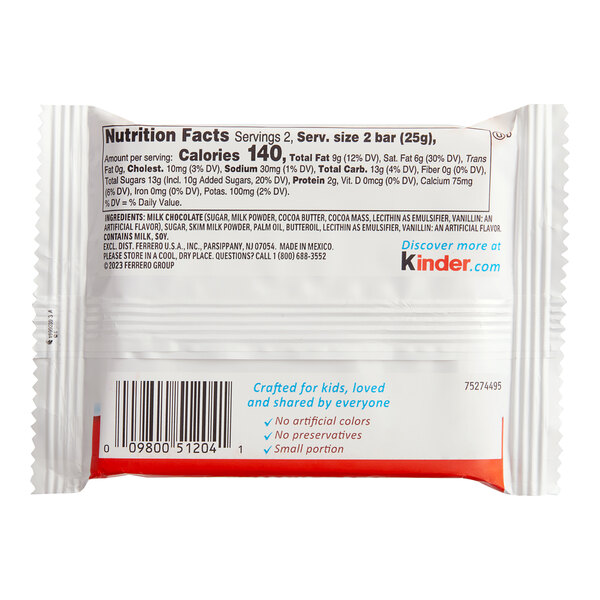 KINDER® Chocolate 4-Piece Cream-Filled Milk Chocolate Bar - 18/Box