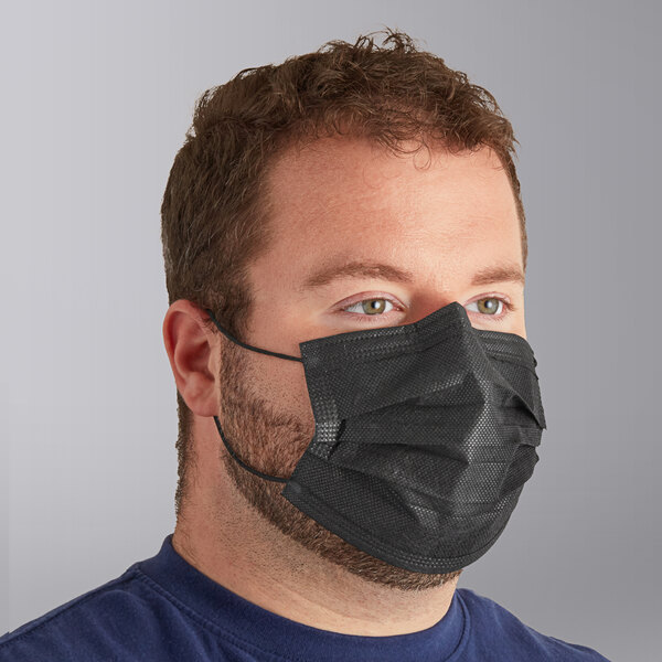 Lavex 3-Ply Black Disposable Polyethylene Protective Face Mask - 2,000/Case