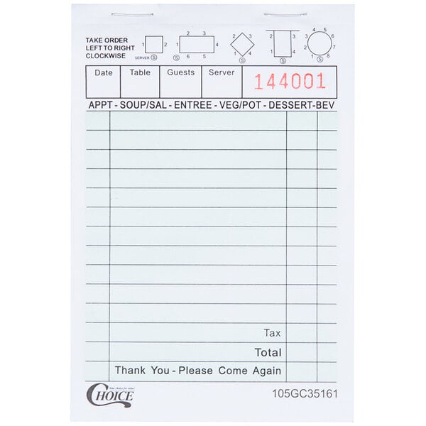 Choice 1 Part Green and White Guest Check - 10/Pack