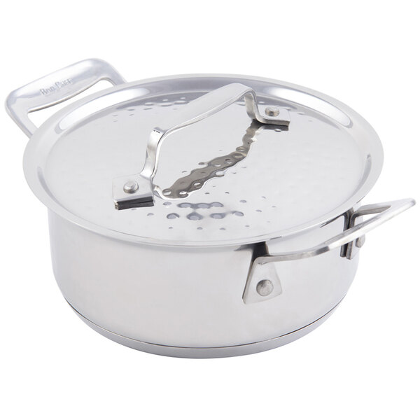Bon Chef 60025HF Cucina 40 oz. Hammered Finish Stainless Steel Pan with Lid