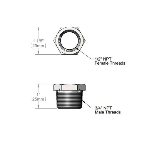 T&S 011811-25 Chrome Plated Faucet Bushing with 3/4" NPTM and 1/2" NPTF ...