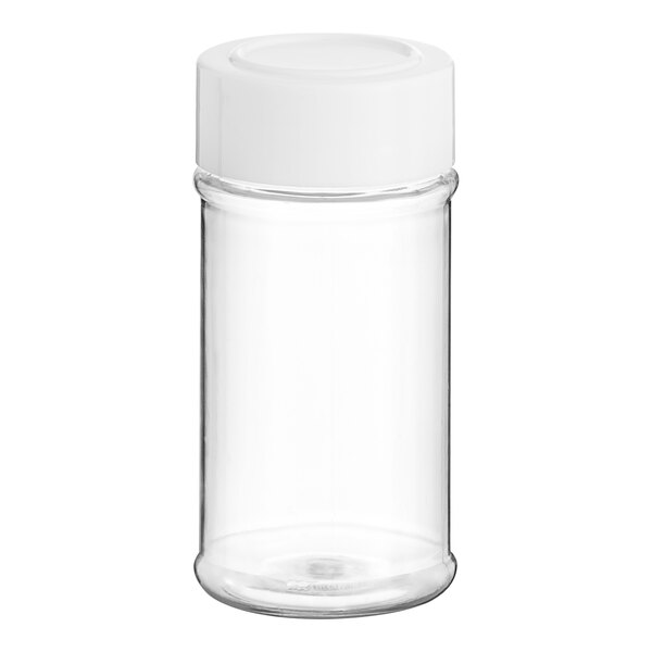 3.5 oz. Round Plastic Spice Container and 43/485 Smooth White Lid with ...