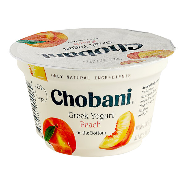 Chobani Non-Fat Peach Greek Yogurt 5.3 oz. - 36/Case