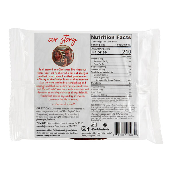 Red Plate Foods Individually Wrapped Vegan Double Chocolate Cookie 1.76 ...