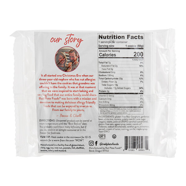 Red Plate Foods Individually Wrapped Vegan Oatmeal Raisin Cookie 1.76 ...
