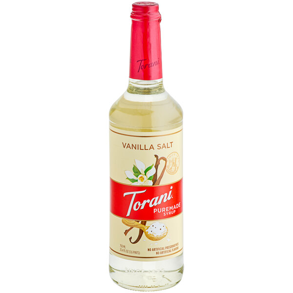 Torani Puremade Vanilla Salt Flavoring Syrup 750 mL Glass Bottle - 4/Case