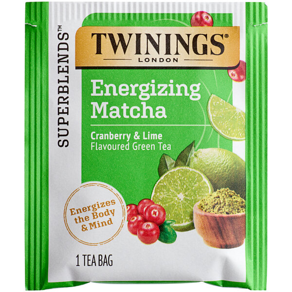 Twinings 18-Count Energize Matcha, Cranberry & Lime Green Tea Bags - 6/Case
