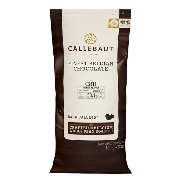 Callebaut Recipe C811 Dark Chocolate Callets® 22 lb. - 2/Case