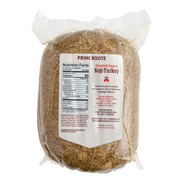 Prime Roots Vegan Cracked Pepper Koji-Turkey Deli Chub 4.52 lb. - 2/Case
