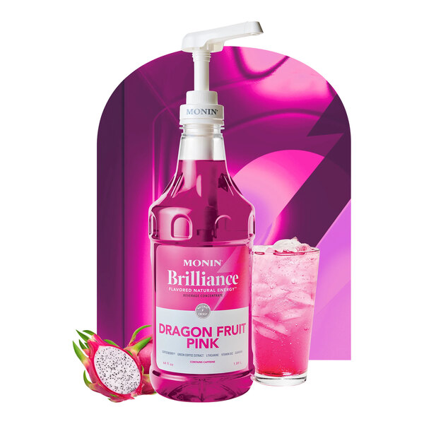 Monin Brilliance Dragon Fruit Pink Energy Concentrate 64 fl. oz. - 4/Case