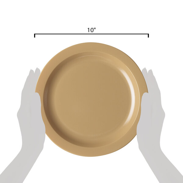 Cambro 10CWNR133 Camwear 10" Beige Narrow Rim Polycarbonate Plate - 48/Case