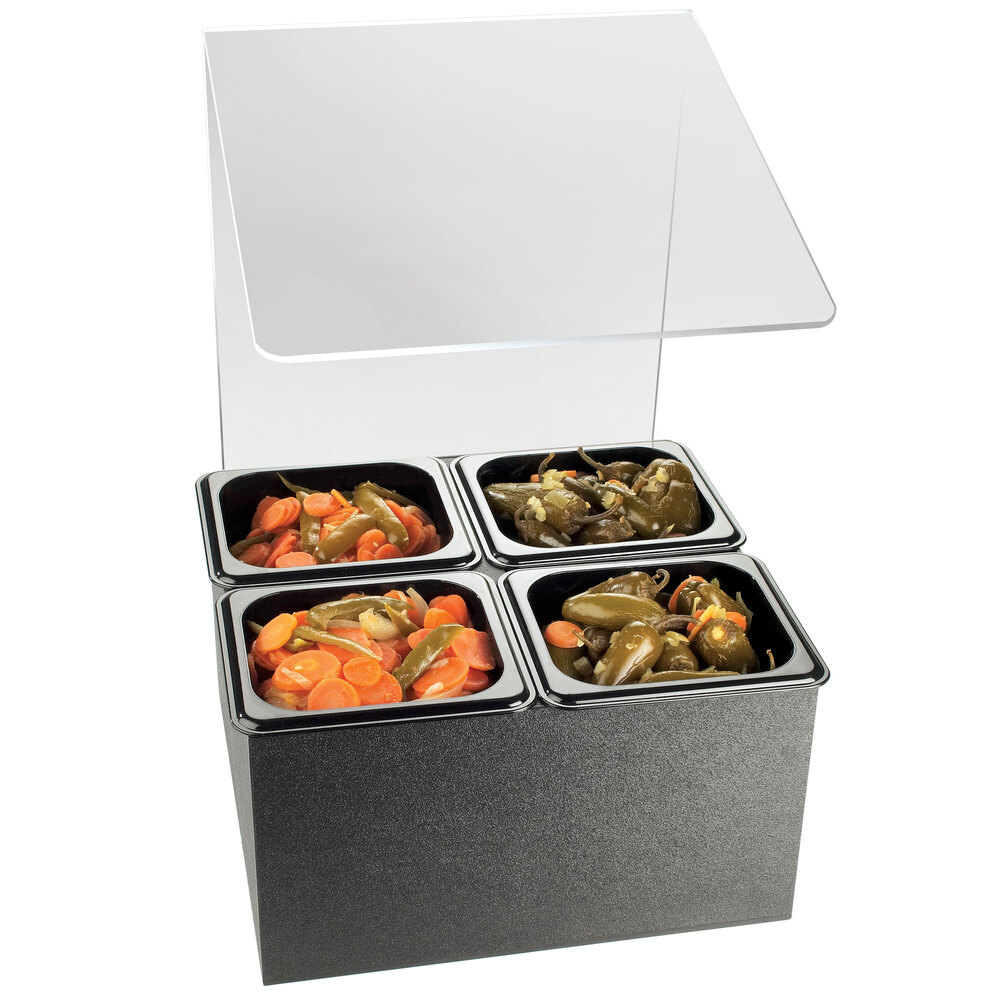 Cal-Mil 658 Classic 4-Compartment Square Condiment Bar with Sneeze Guard