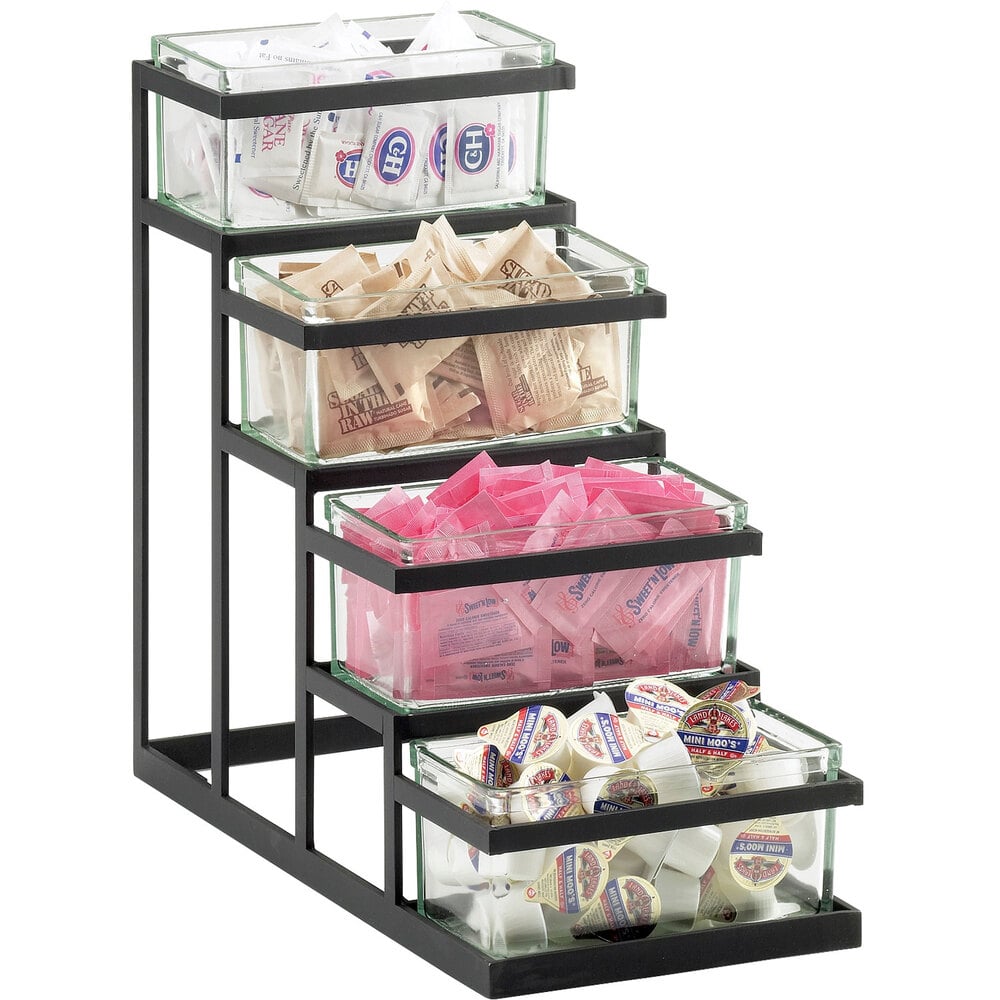 Cal-Mil 3338-13 Black Stair Step Condiment Display with Glass Jars - 18 ...