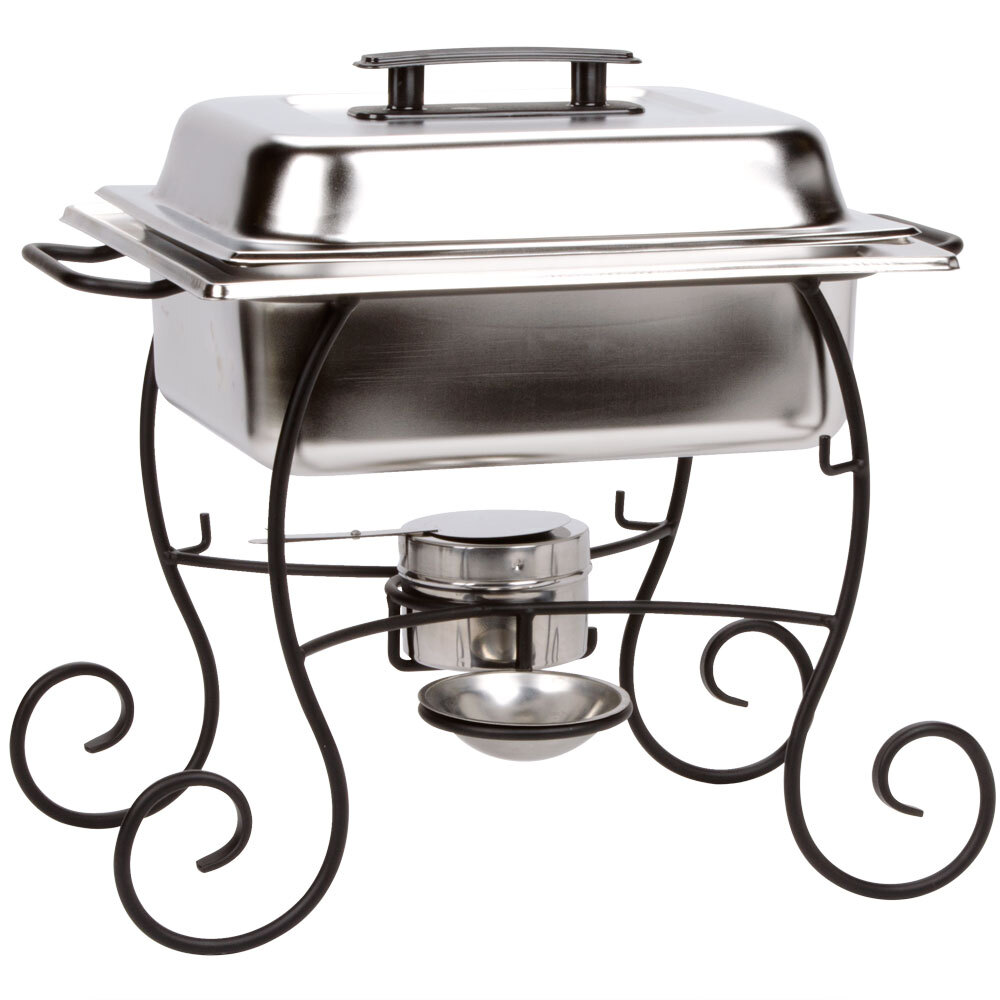 Choice 4 Qt. Half Size Chafer Set with Black Wrought Iron Stand and ...