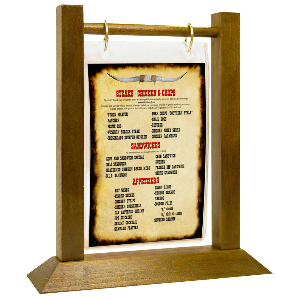 Menu Solutions WFT4S-B 5" x 7" Walnut Wood Flip Top Table Tent