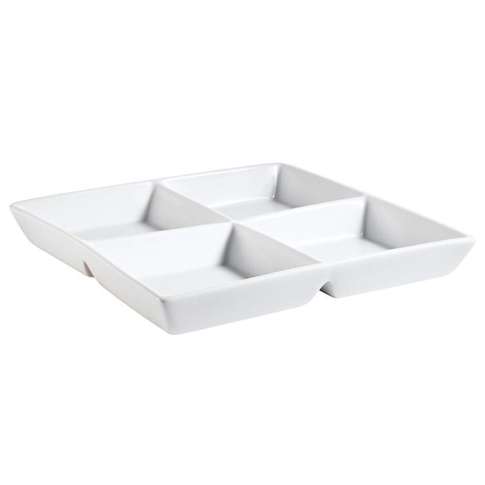 CAC CMP-D12 12" Bright White Porcelain Square 4 Compartment Tasting ...