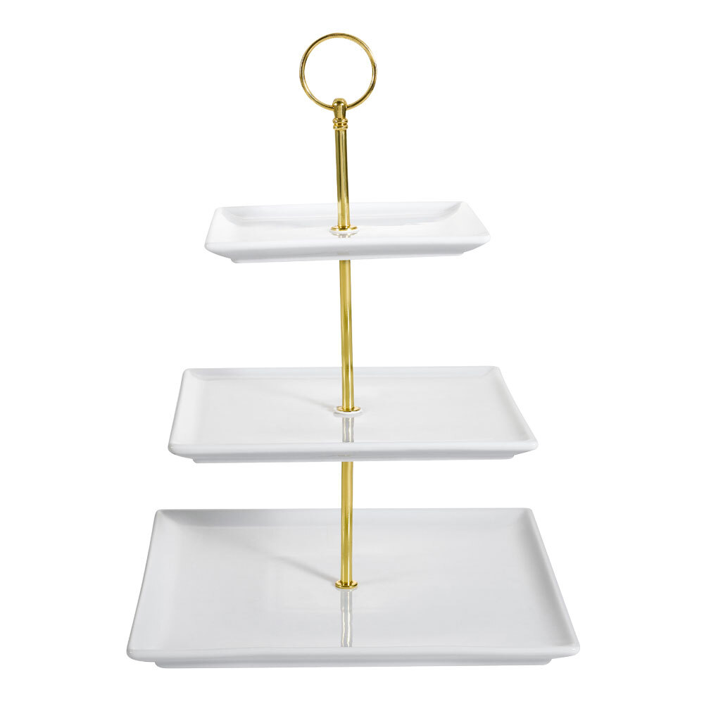 CAC PTE-SQ3 Bright White Catering Collection Square 3-Tier Porcelain ...