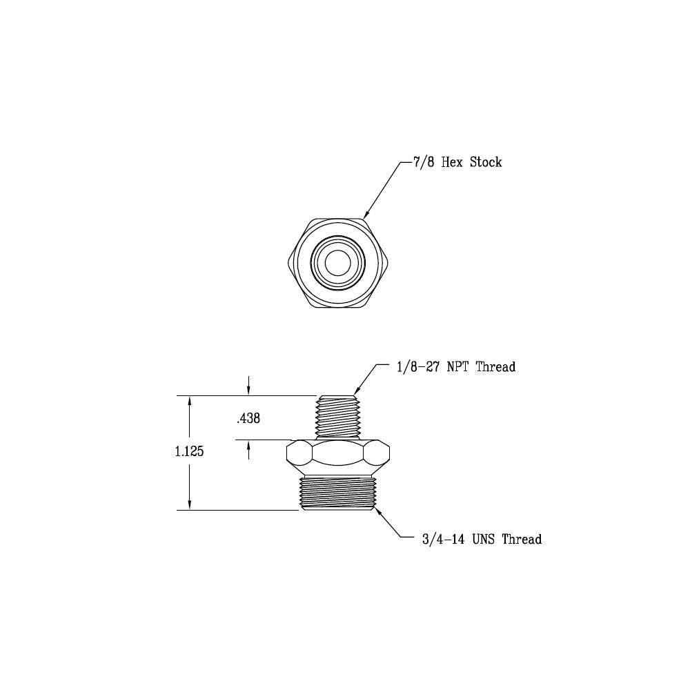 T S 000542 25 1 8 27 Male NPT X 3 4 14 UNS Male Adapter t-s-000542-25-1-8-27-male-npt-x-3-4-14-uns-male-adapter