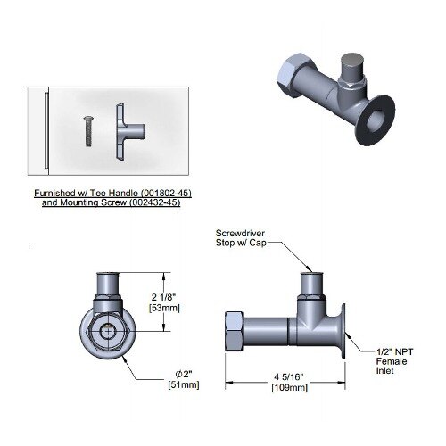 T&S 00JJ-XT Extension, Loose Key Stop, and Coupling with 1/2" NPT ...