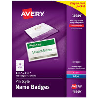Avery 74652 3 1/2" x 2 1/4" White Landscape Printable Pin Style Name ...
