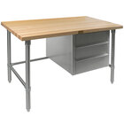 Advance Tabco H2S-304 Wood Top Work Table with Stainless Steel Base and ...