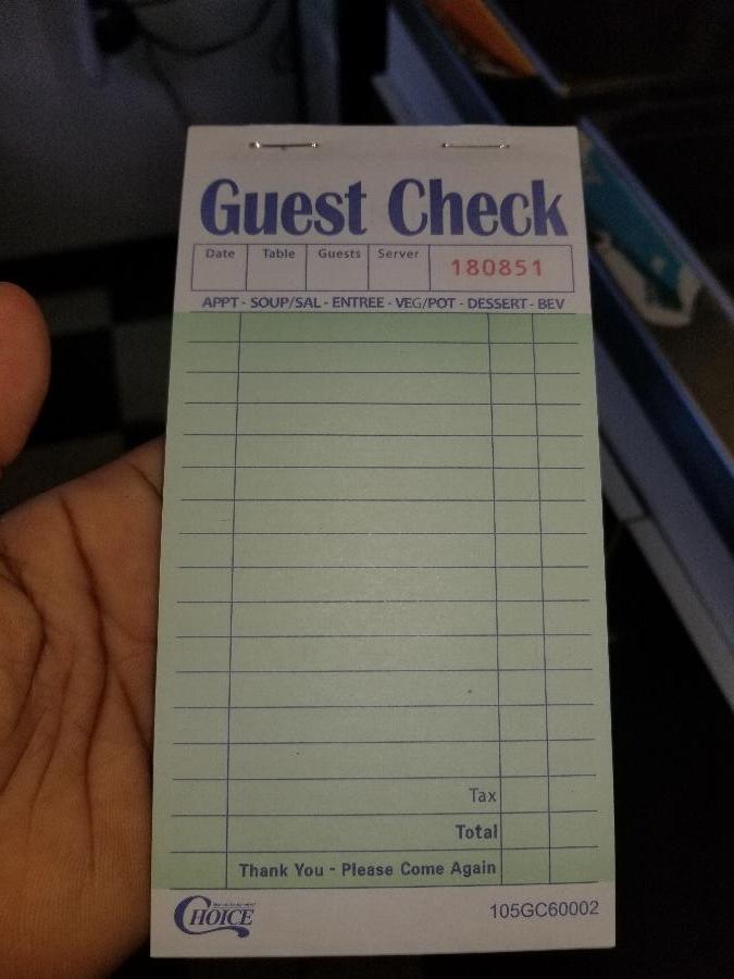 Choice 2 Part Green and White Carbon Guest Check - 10/Pack