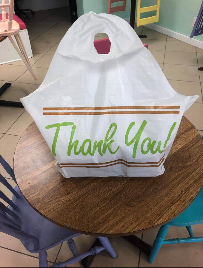Plastic "Thank You" 24" x 11" x 20" Take Out Bag with Wave Handle - 250/Box