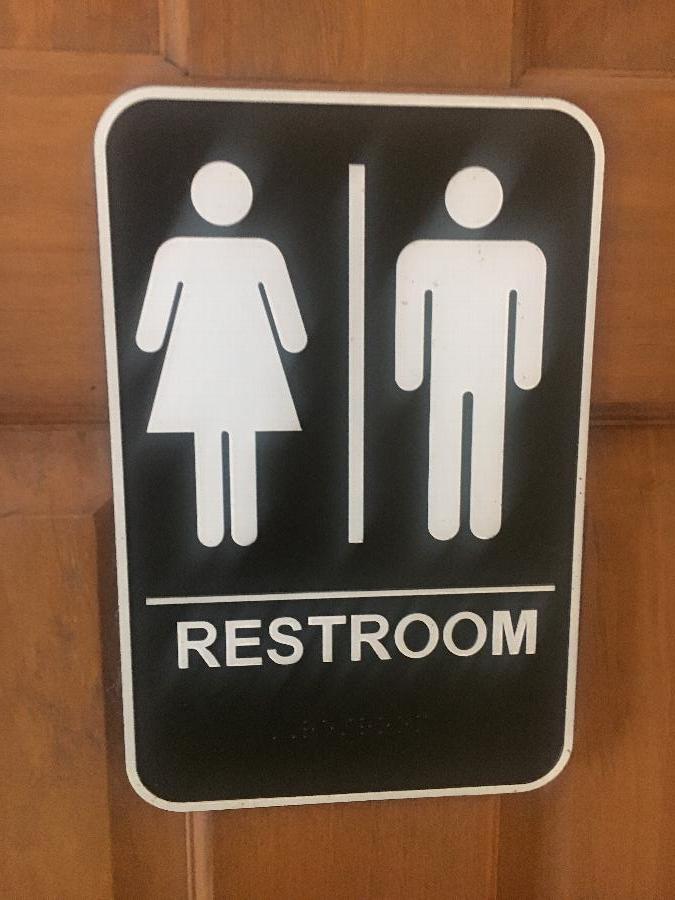 Black and White Unisex Restroom Sign with Braille 9" x 6"