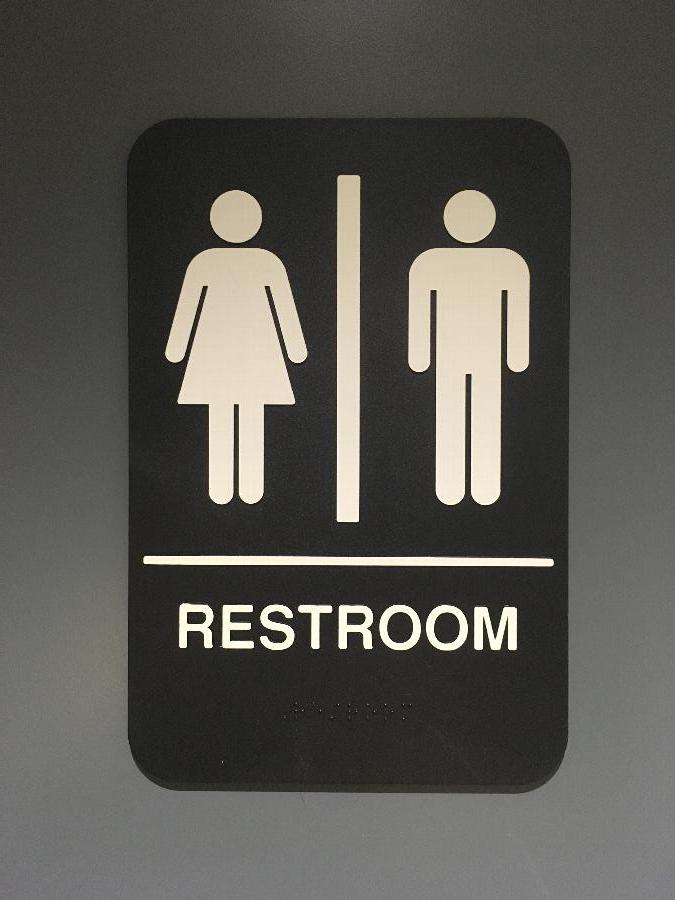 Black and White Unisex Restroom Sign with Braille 9" x 6"