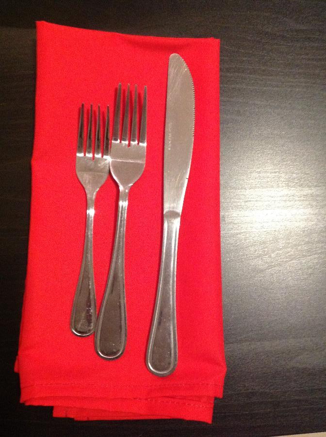 Intedge 20" x 20" Red Hemmed Polyspun Cloth Dinner Napkin - 12/Pack