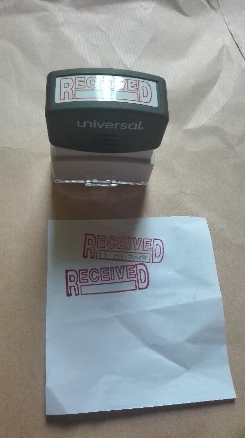 Universal UNV10067 1 11/16" x 9/16" Red Pre-Inked Received Message Stamp