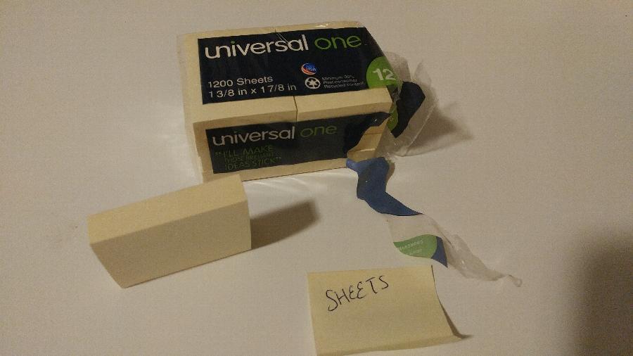 Universal UNV28062 1 1/2" x 2" Yellow Recycled Sticky Note - 12/Pack