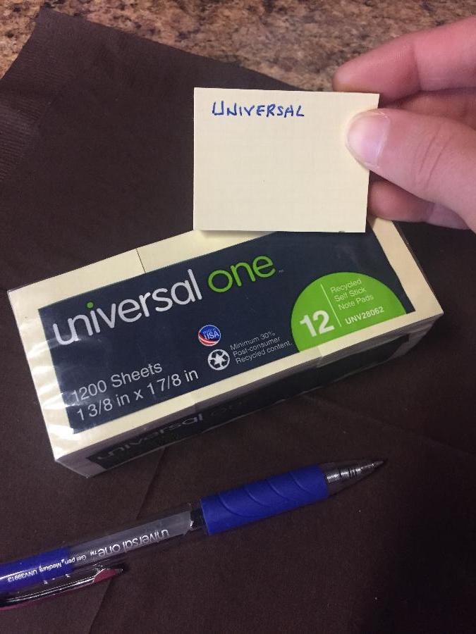 Universal UNV28062 1 1/2" x 2" Yellow Recycled Sticky Note - 12/Pack