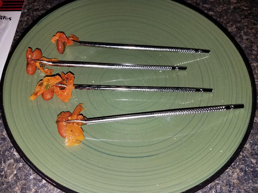 Tablecraft 522 6" Two-Prong Chrome-Plated Shellfish Fork - 4/Pack