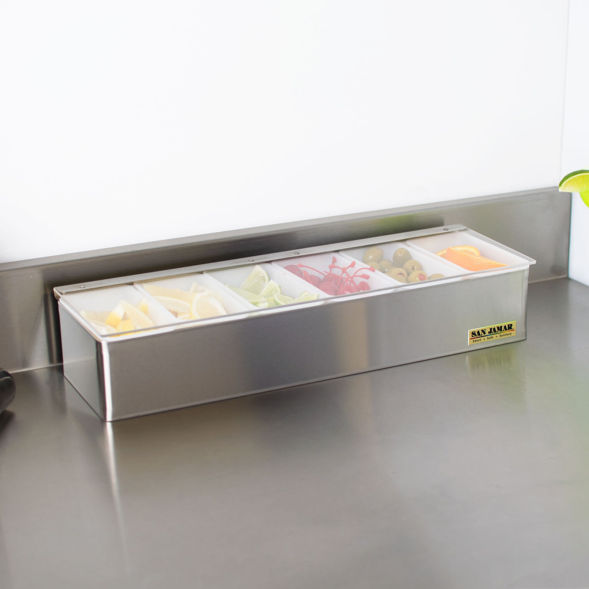 San Jamar B4186L 6-Compartment Stainless Steel Condiment Bar