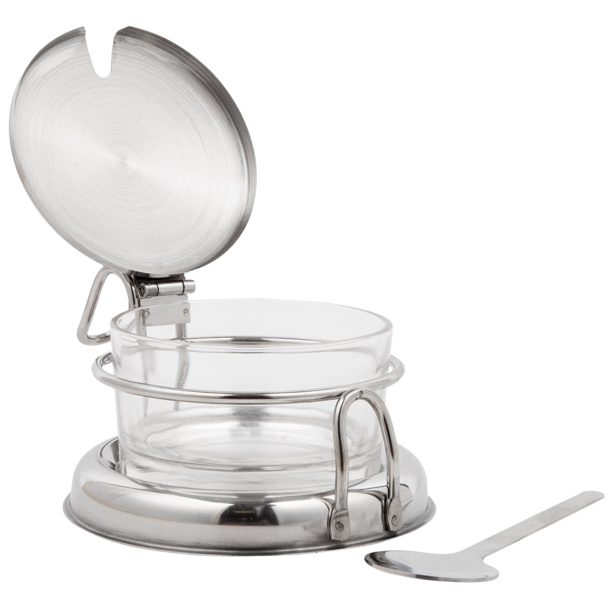 Tablecraft 357 6 oz. Glass Condiment Jar with Holder, Lid & Spoon