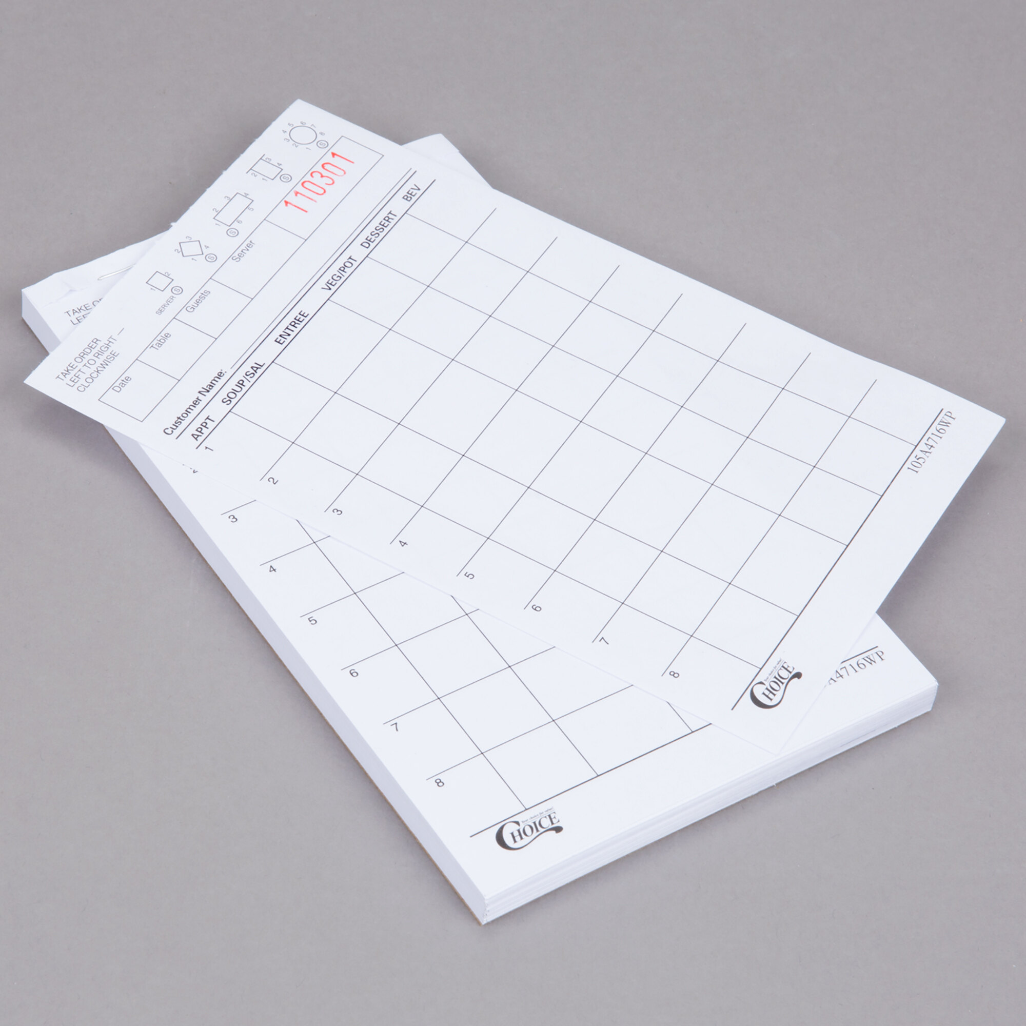 Choice 1 Part White Waiter / Waitress Order Pad - 10/Pack