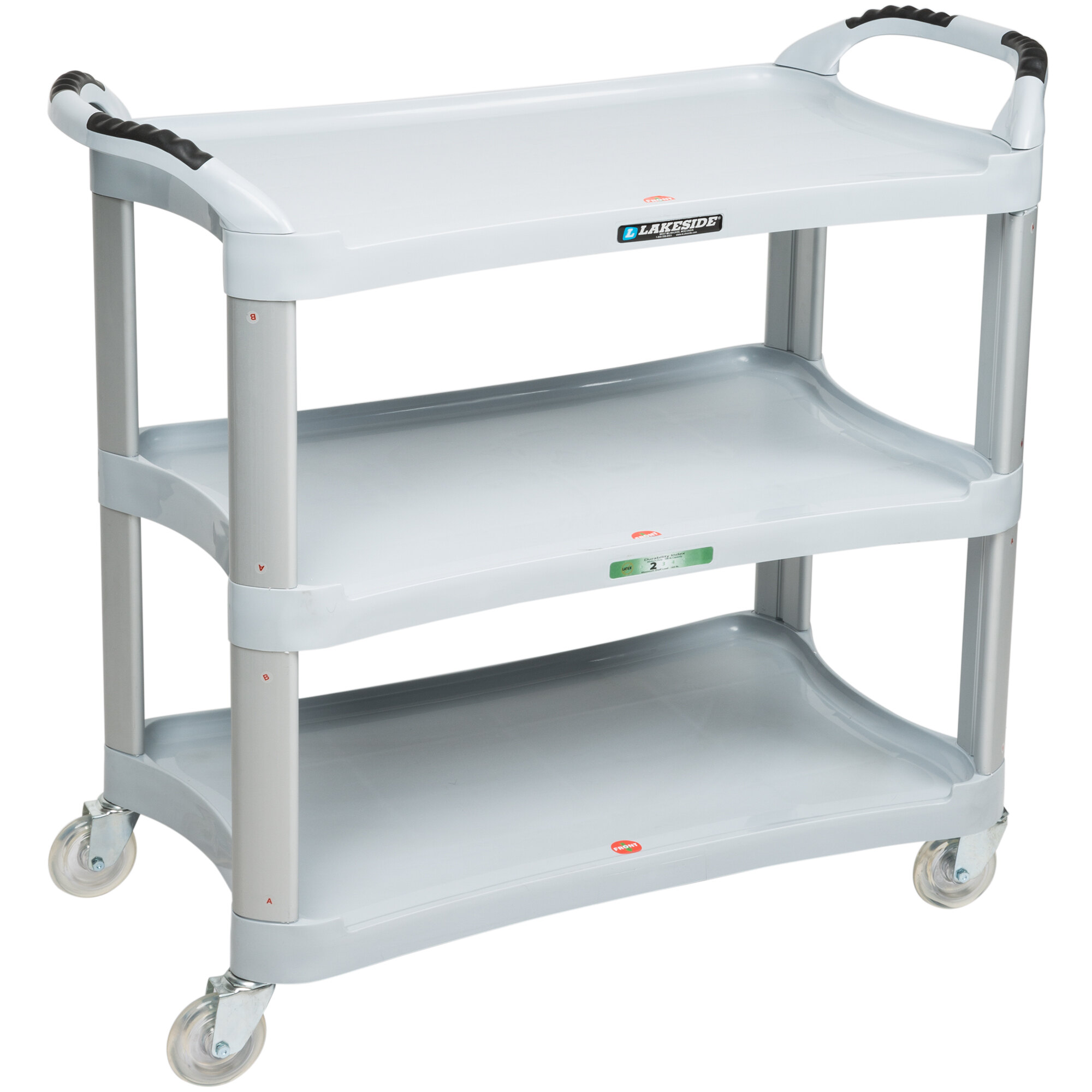 Lakeside 2510 Light Gray Plastic Three Shelf Utility Cart - 42" x 20" x ...