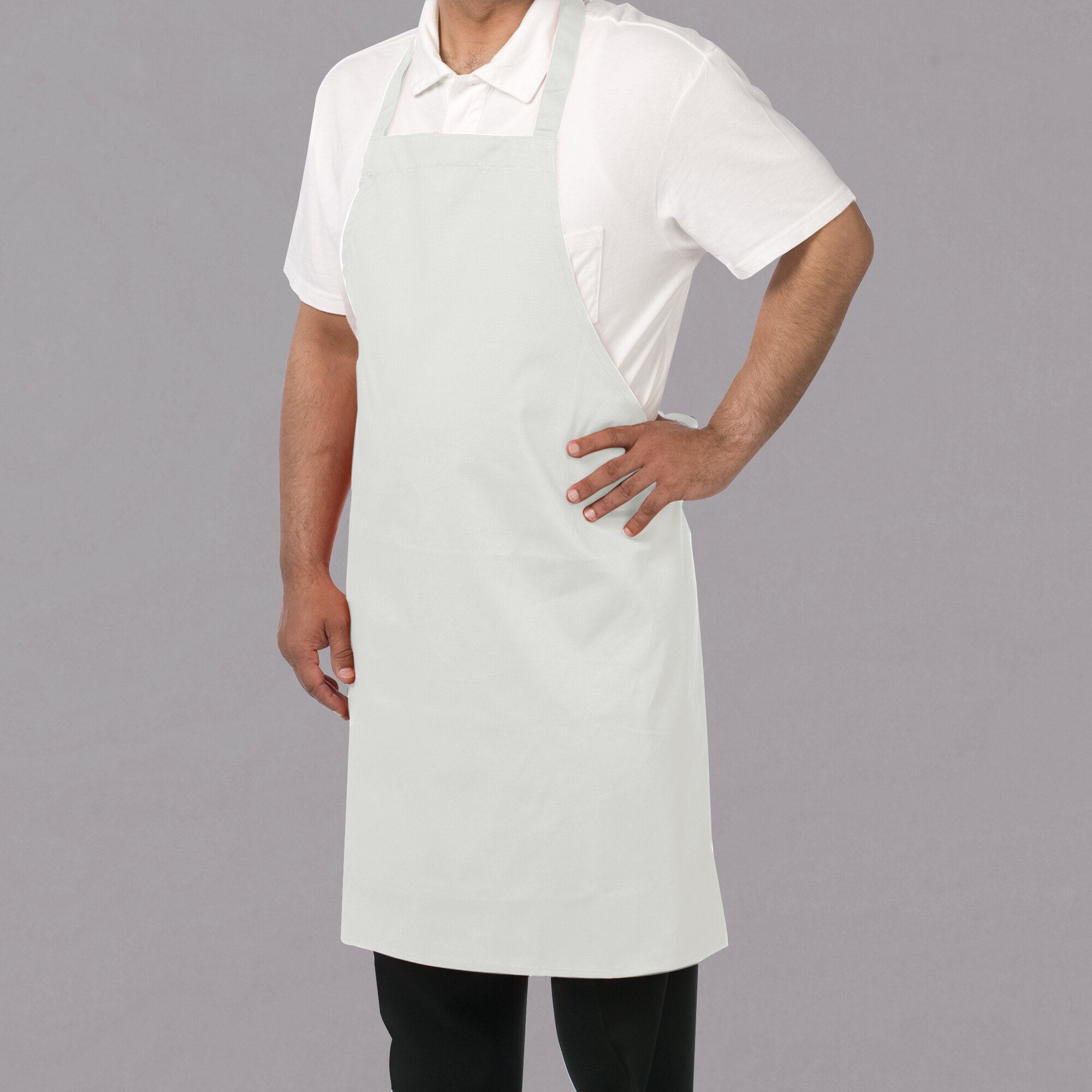 Chef Revival White Poly-Cotton Customizable Bib Apron - 34"L x 28"W