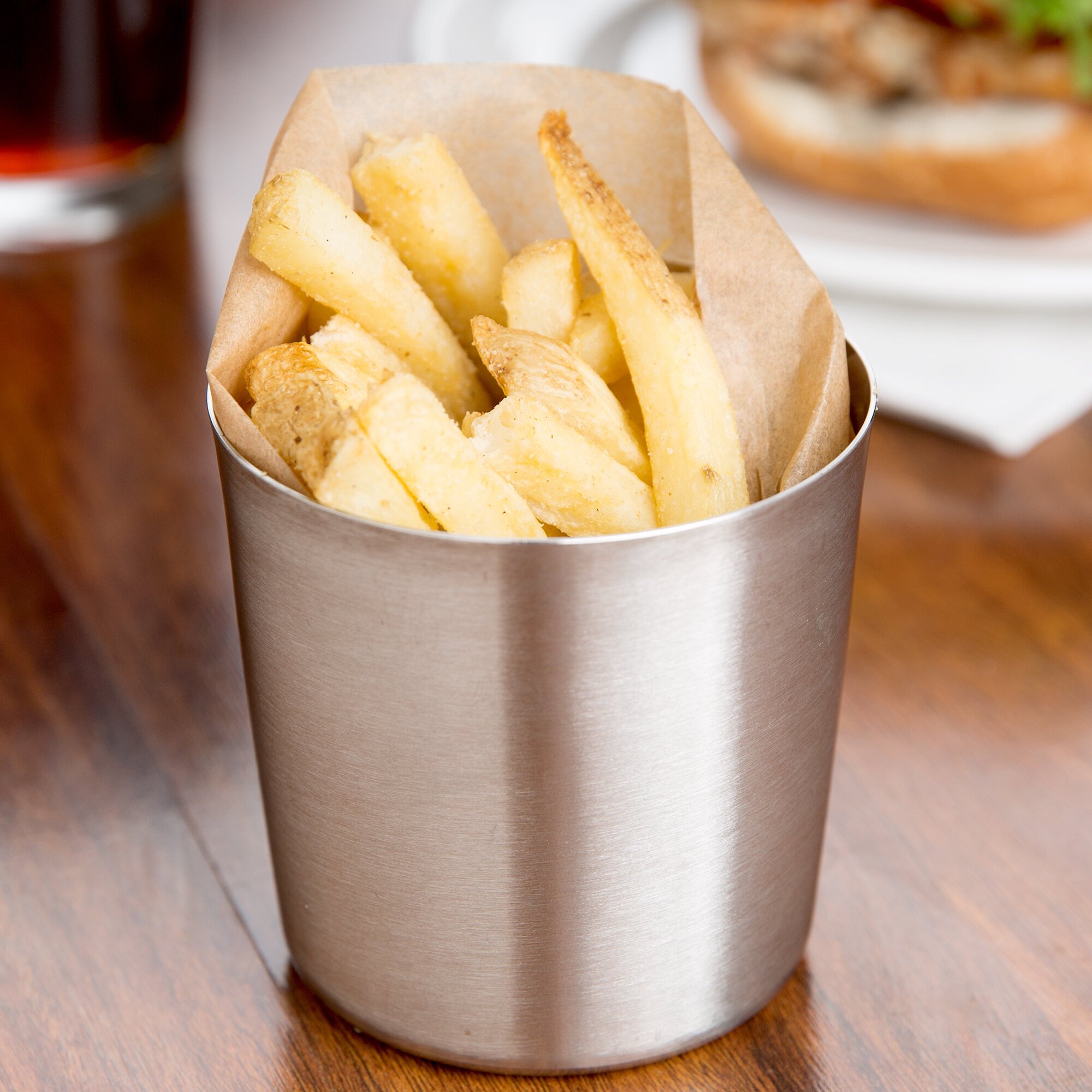 Tablecraft AC885S 3 3/8" Brushed Stainless Steel French Fry Cup