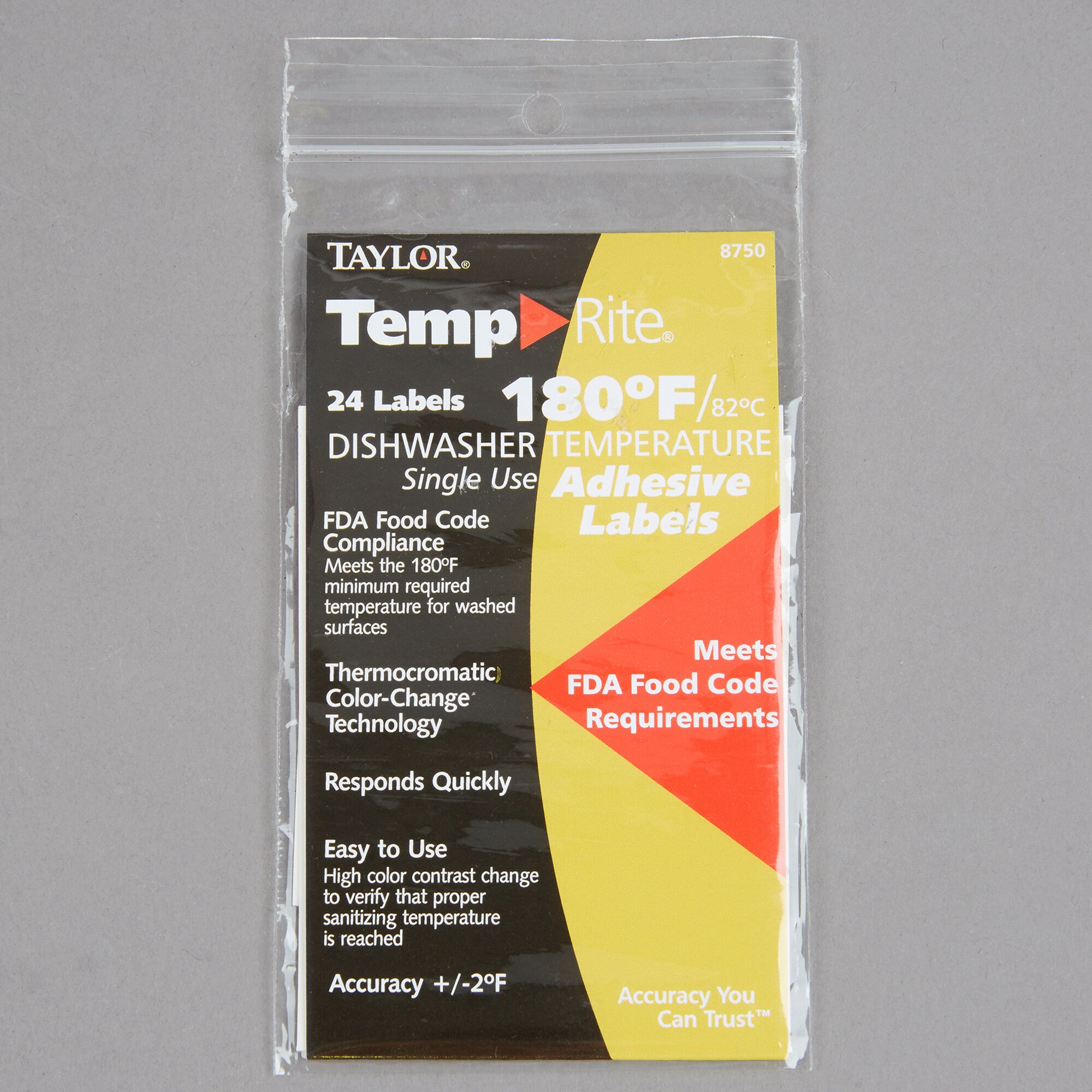 Taylor 8750 TempRite Single Use Dishwasher 180 Degrees F Test Label ...