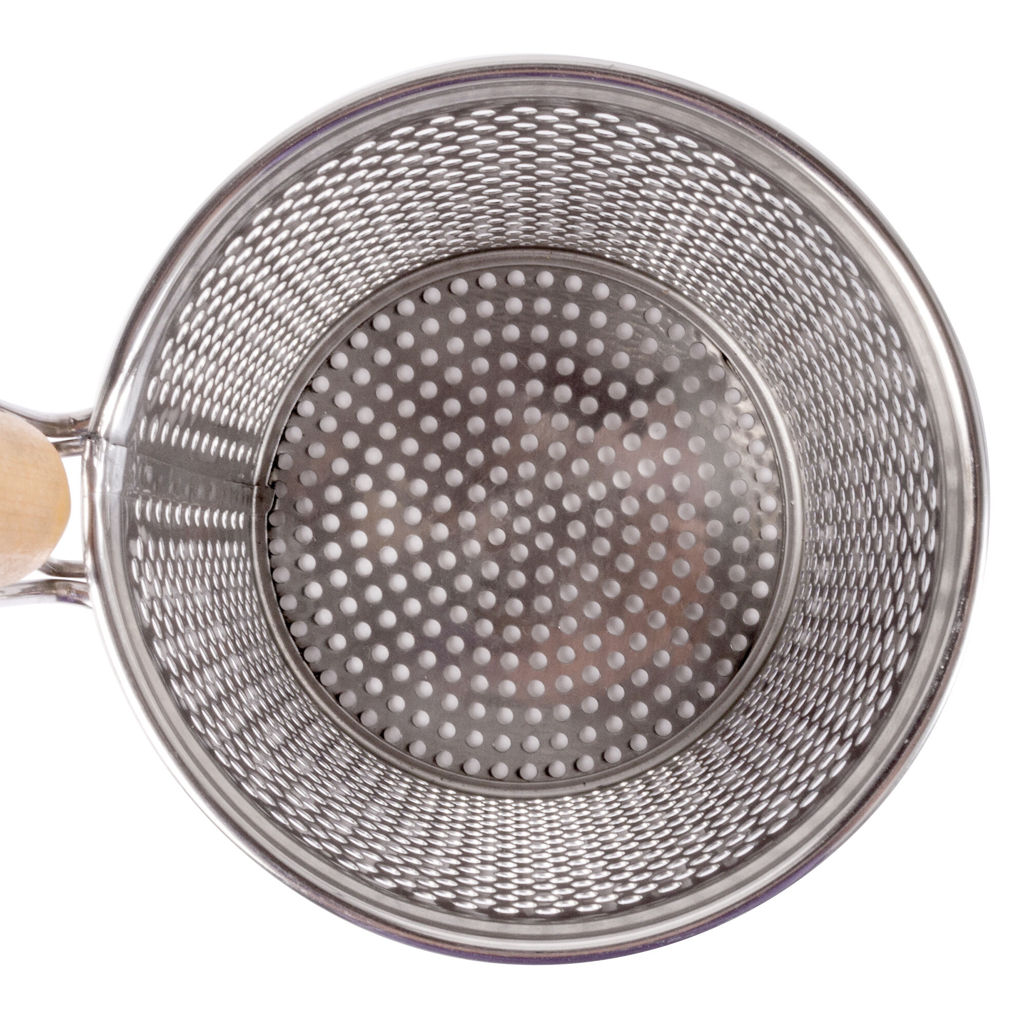 5 1/2" x 6" Stainless Steel Strainer/Blanching Basket with Wooden Handle