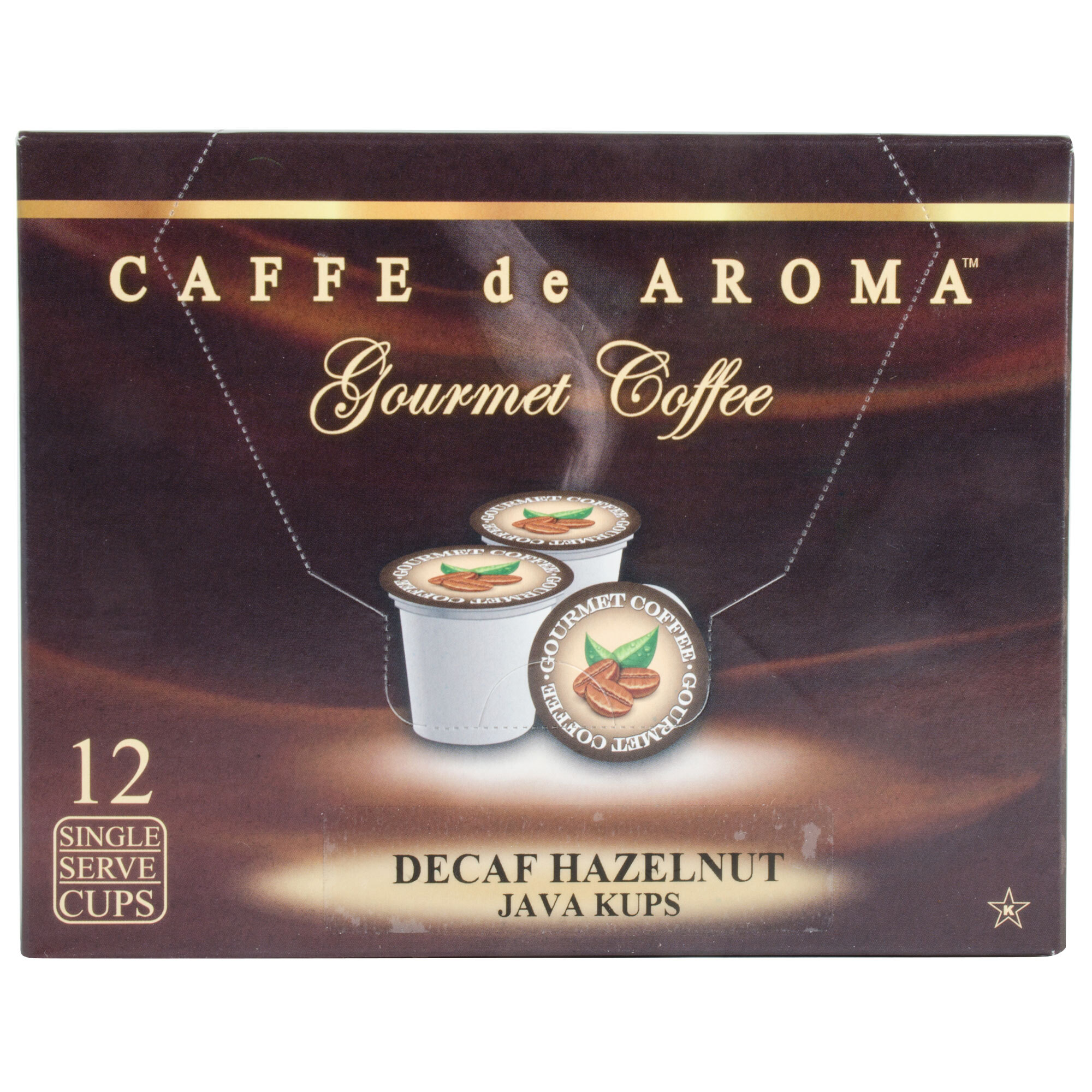 Caffe de Aroma Decaf Hazelnut Coffee Single Serve Cups - 12/Box