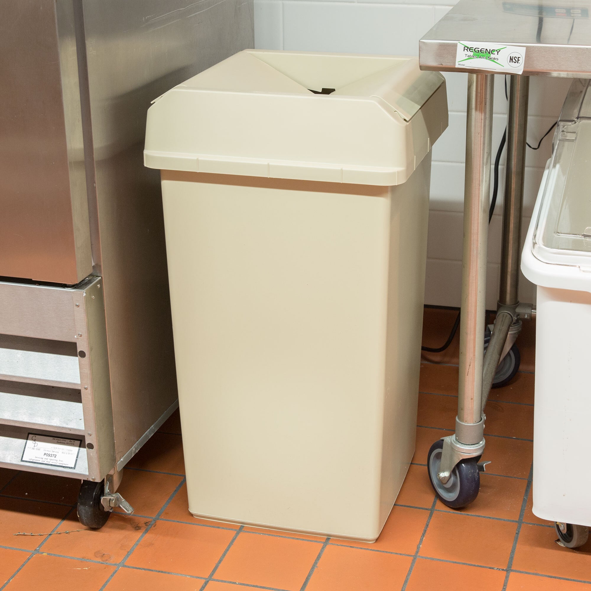 Continental 25BE Beige Swingline - 25 Gallon Square Commercial Trash Can