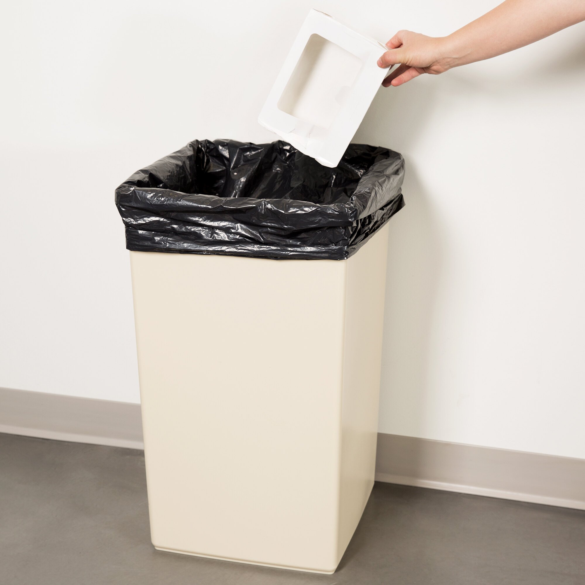 Continental 25BE Beige Swingline - 25 Gallon Square Commercial Trash Can