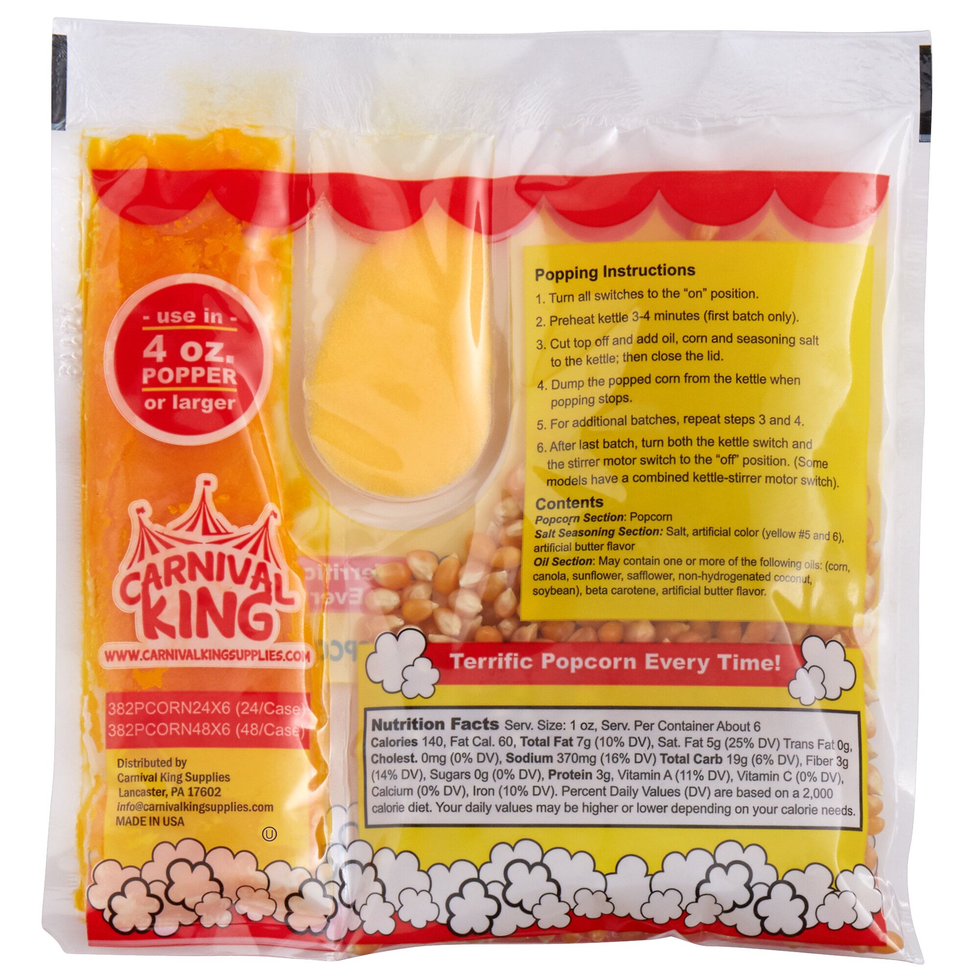 Carnival King All-In-One Popcorn Kit for 4 oz. Popper - 24/Case