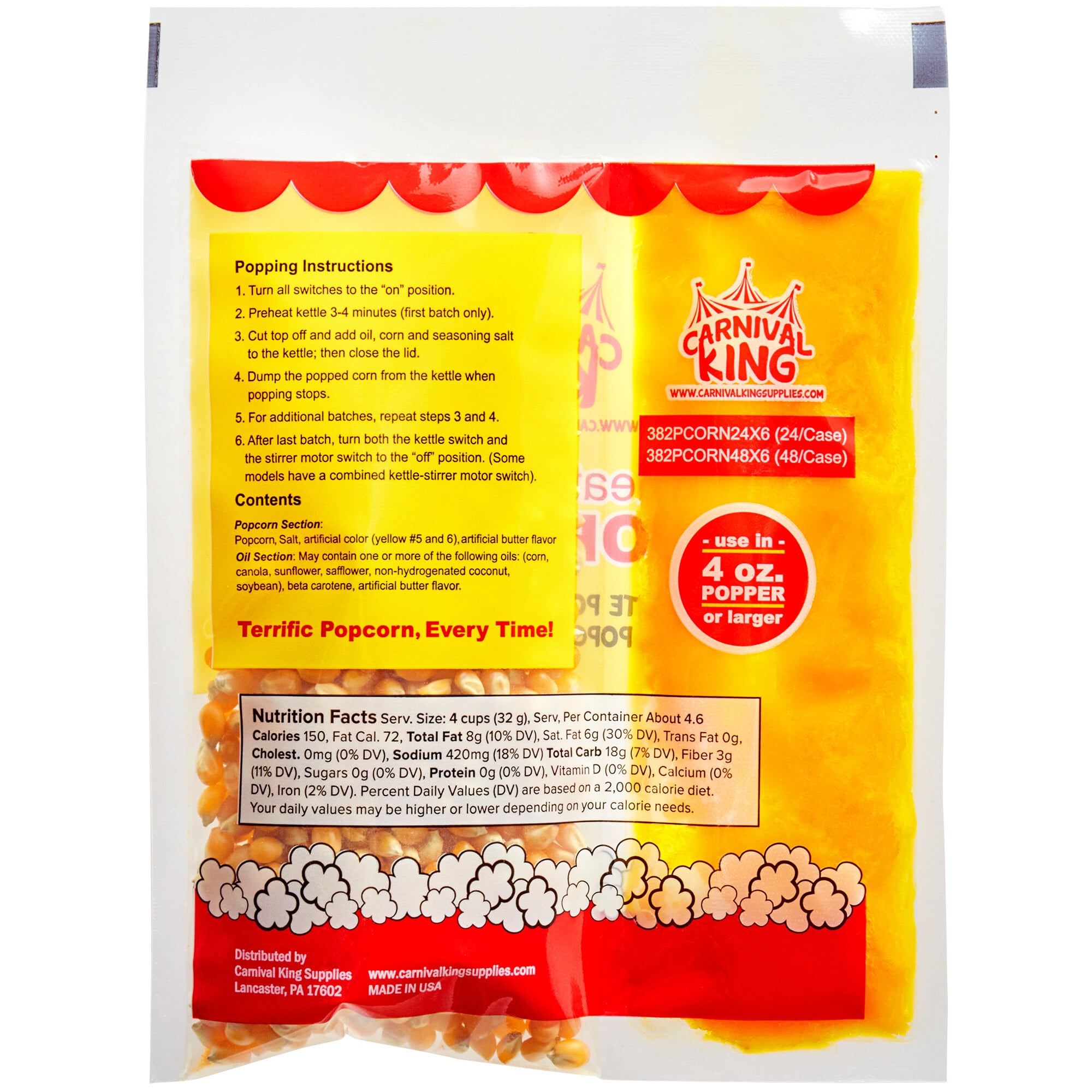 Carnival King All-In-One Popcorn Kit for 4 oz. Popper - 48/Case