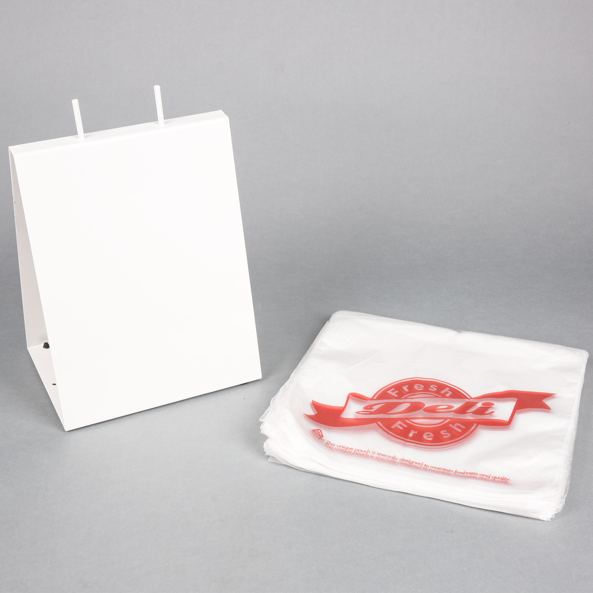 Choice Deli Saddle Bag stand with Printed 10 1/2" x 8" Deli Bags - Flip Top