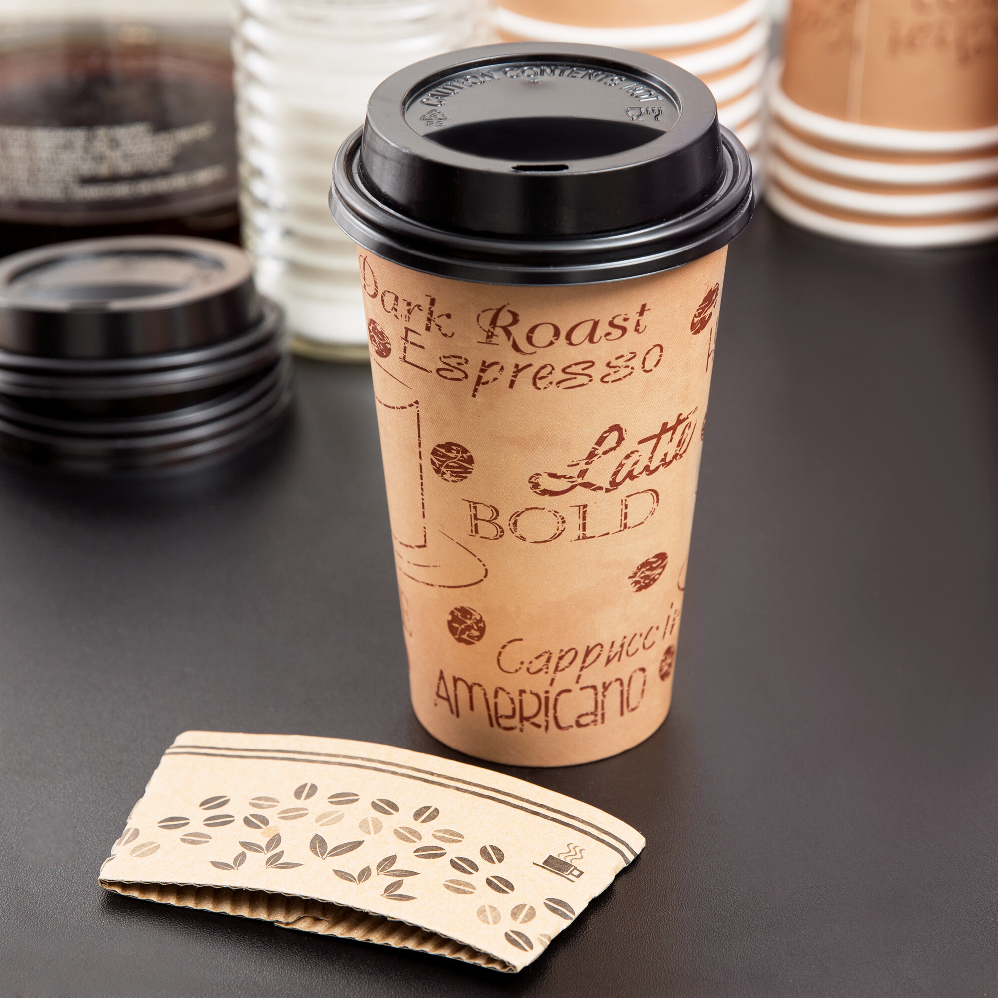 Choice 16 Oz Kraft Paper Hot Cup Lid And Sleeve Combo Kit 50 Pack